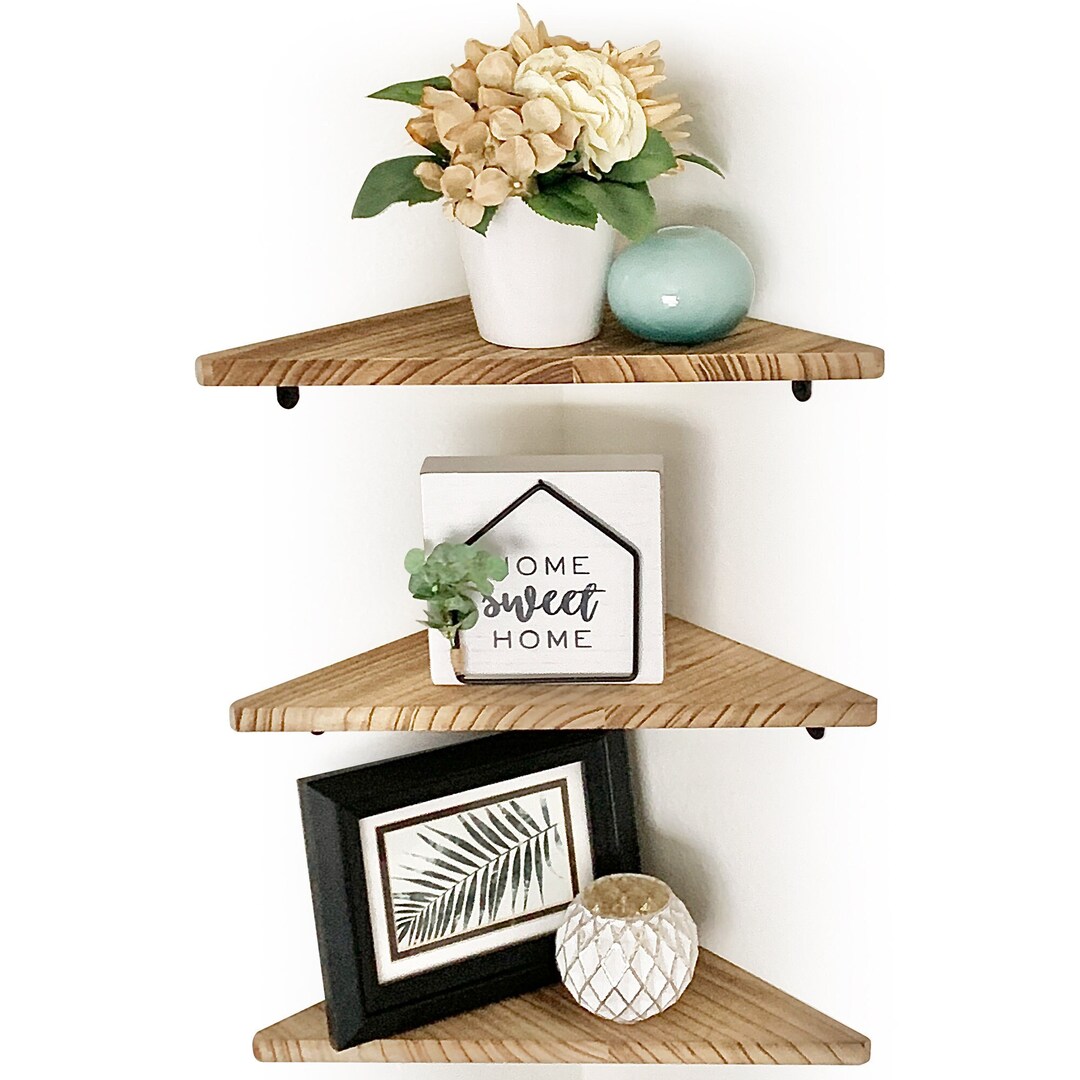 Corner Wall Shelves - [3PC Set] CLEARANCE - Rustic Real Wood Farmhouse ...