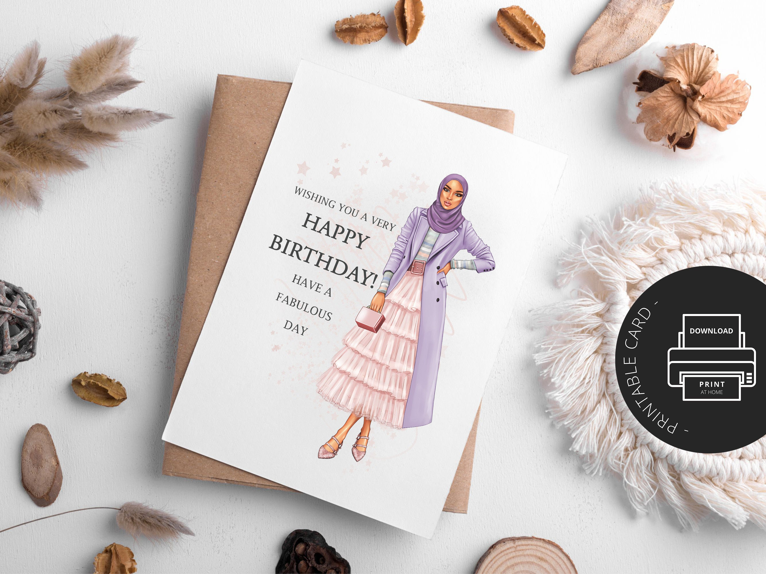 Hijab Birthday Card | Printable Birthday Card | Muslim Lady Birthday ...