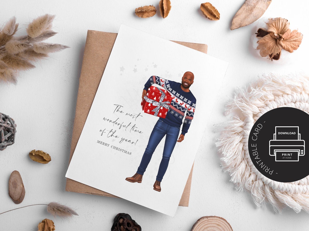 Wonderful Christmas Card, Printable Christmas Card, Black Man Christmas ...