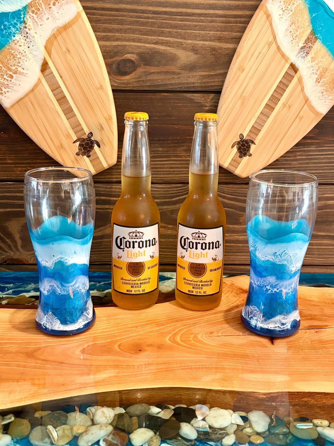 Resin Ocean Beer Glasses (4), Pilsner Glass Shape, Handmade Beach ...