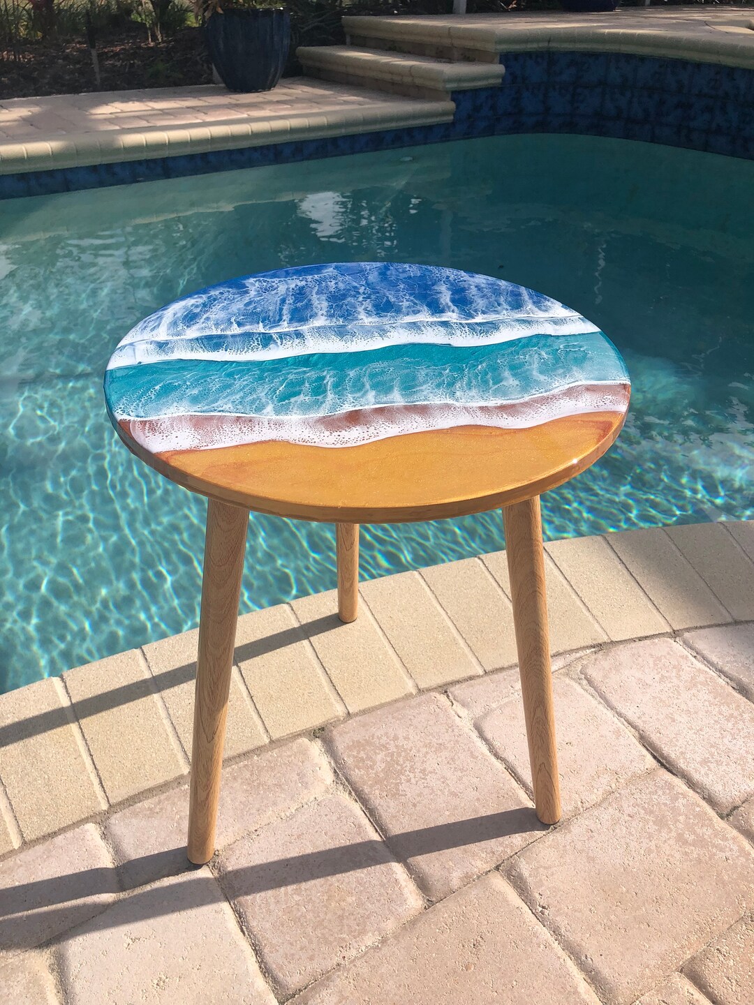 Ocean Resin Side Table: Handmade Coastal Decor - Etsy