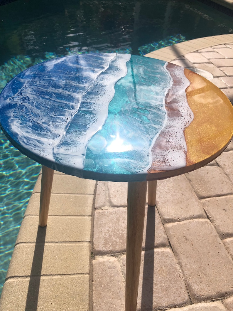 Ocean Resin Side Table: Handmade Coastal Decor - Etsy
