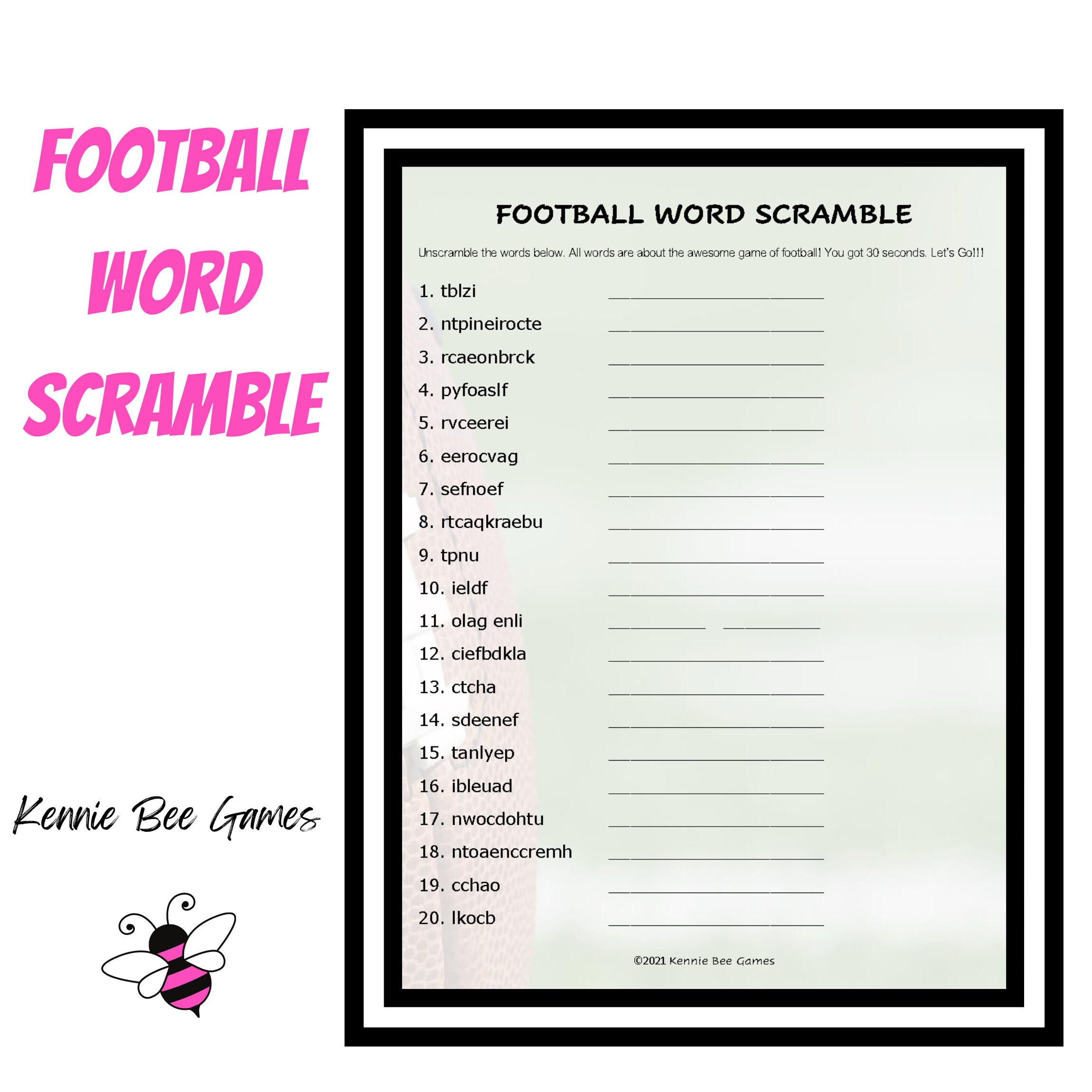 Football Word Scramble Party Game - Etsy