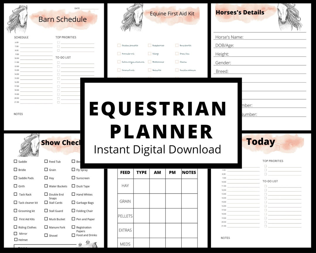 Equestrian Planner Horsehead Owner Rider Barn Manager Checklists First ...