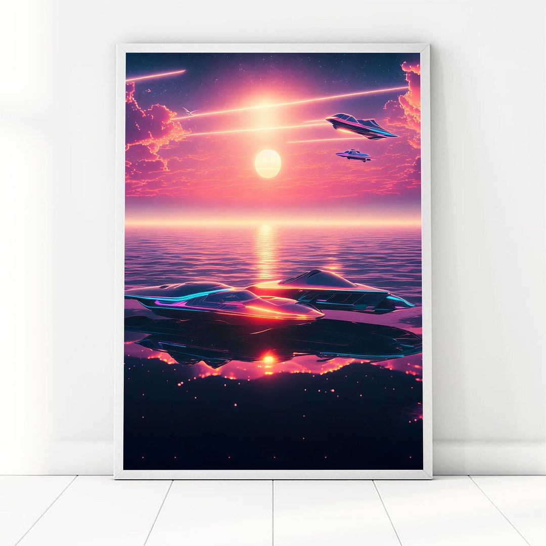 Synthwave Retro Futuristic Spaceship Wall Art Print Poster - Etsy