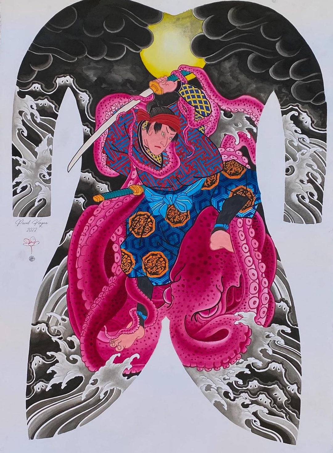 High-quality Print: Japanese Samurai Warrior Octopus Original Painting ...