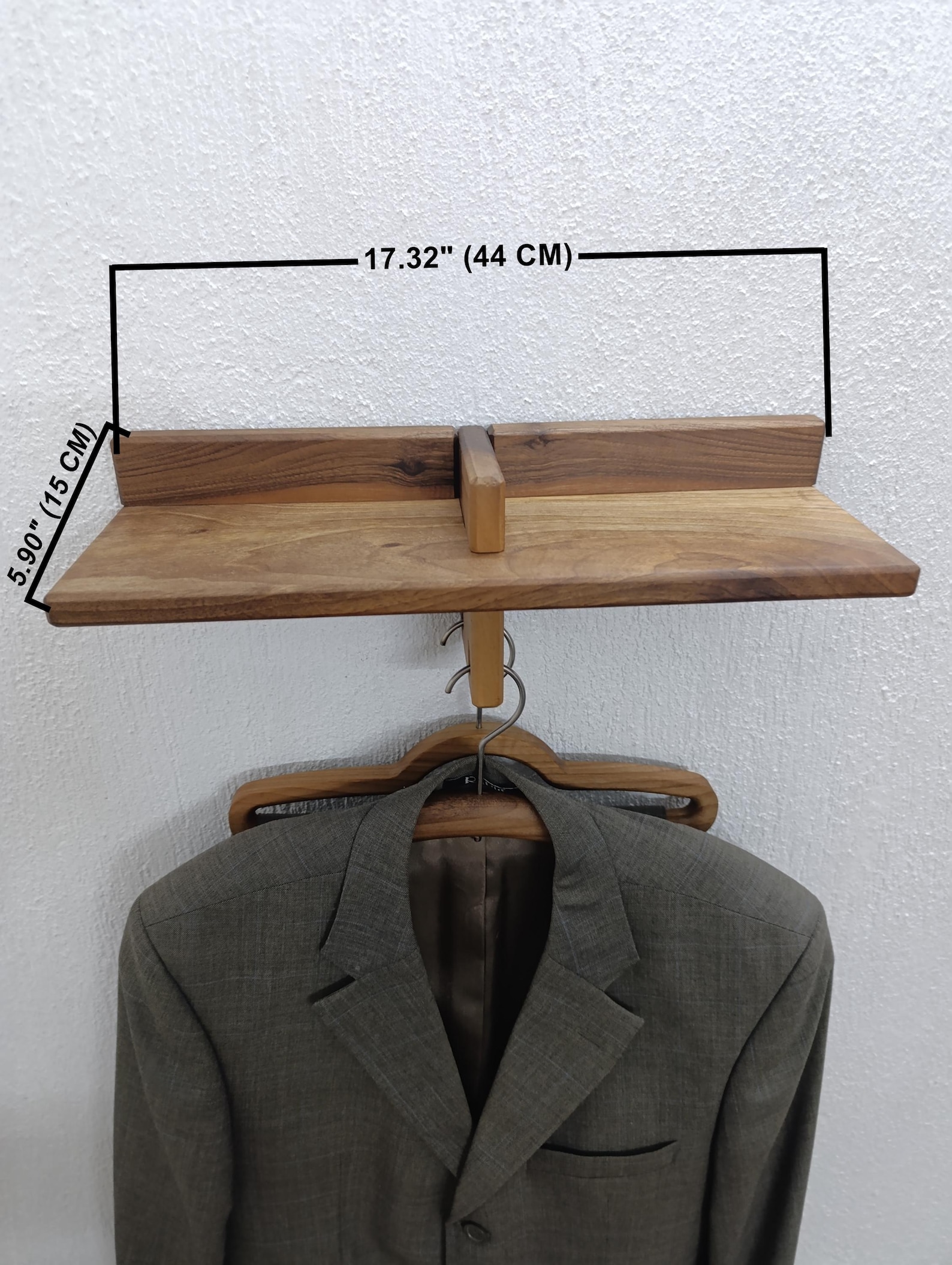 Solid Walnut Wood Wall Mount Valet Shelf & Coat Hanger - Etsy
