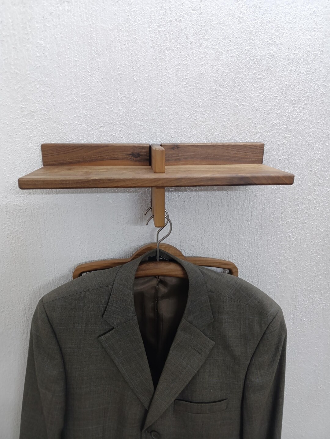 Solid Walnut Wood Wall Mount Valet Shelf & Coat Hanger - Etsy