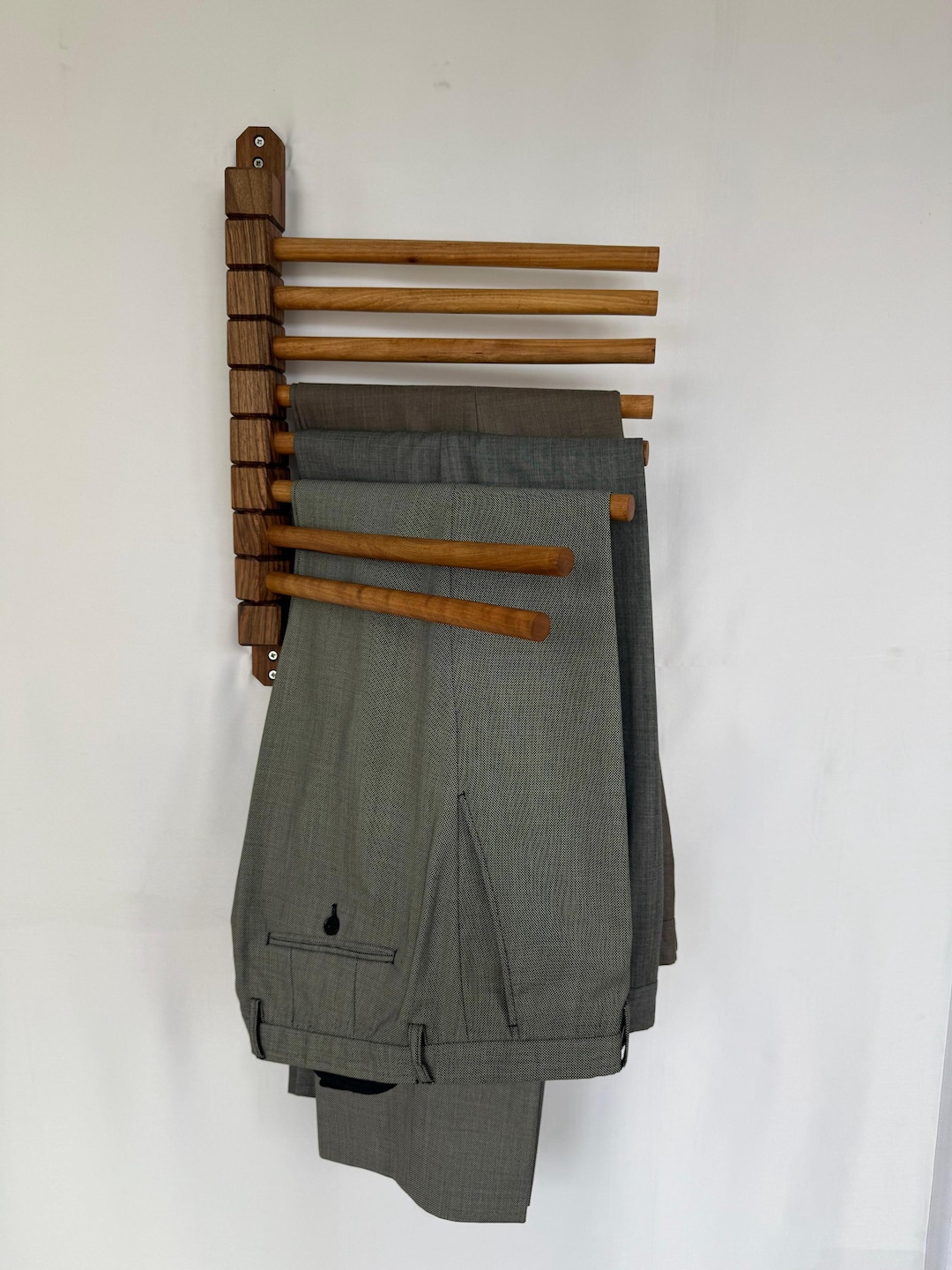 Wall Mounted Walnut Trouser Rack: Rotating Clothes Hanger. Foldable ...