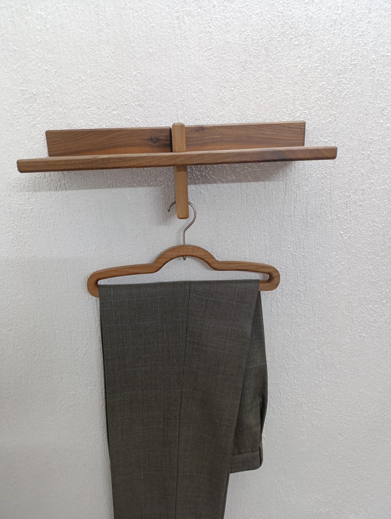 Solid Walnut Wood Wall Mount Valet Shelf & Coat Hanger - Etsy