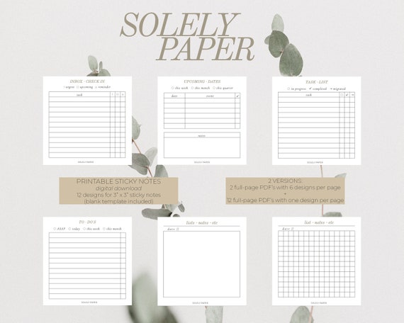 Minimal Sticky Notes Bundle PRINTABLE - Etsy