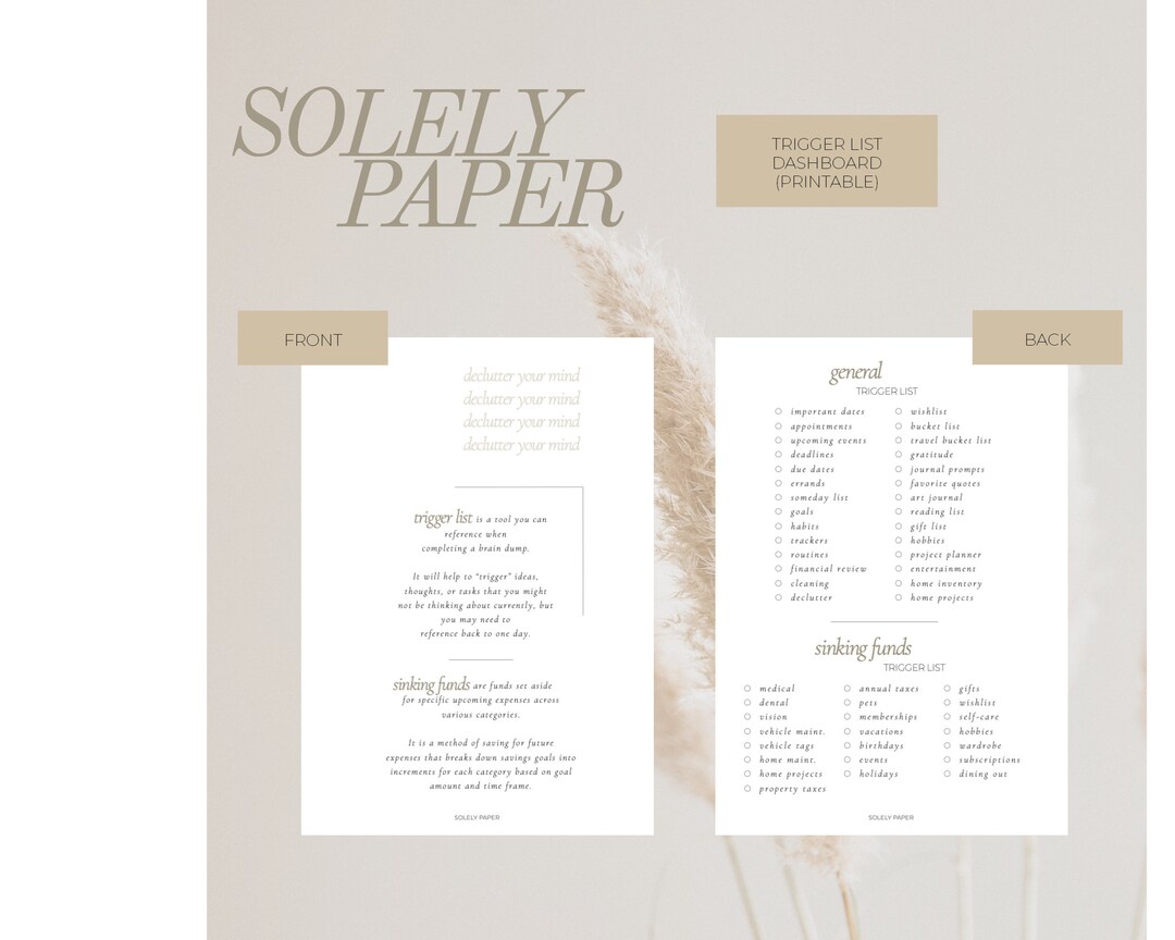 Trigger List Printable Dashboard - A6 - Etsy