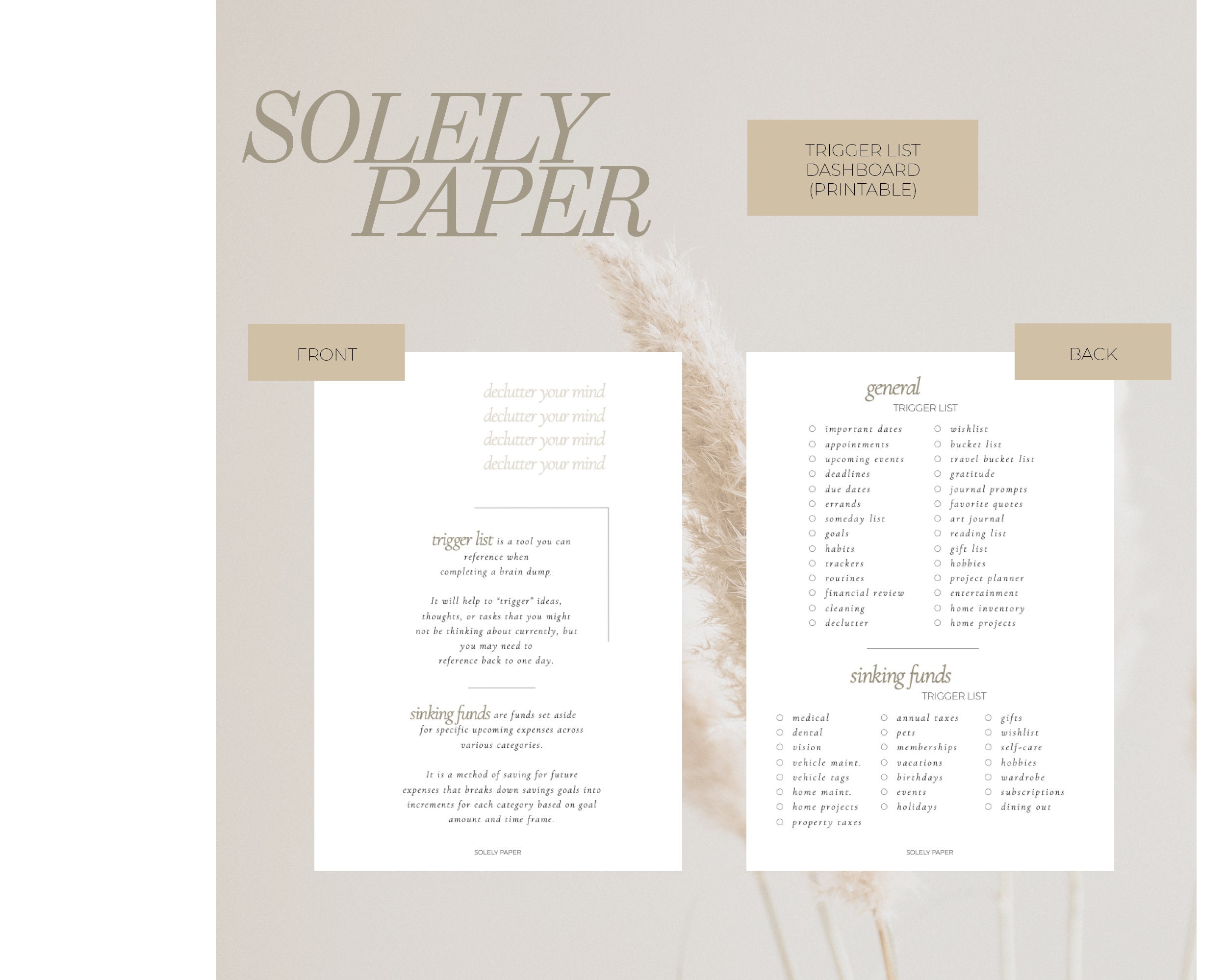 Trigger List Printable Dashboard - A6 - Etsy