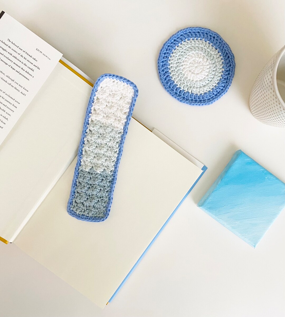 Ombré Blue and White Coaster and Bookmark Colorful 100% - Etsy