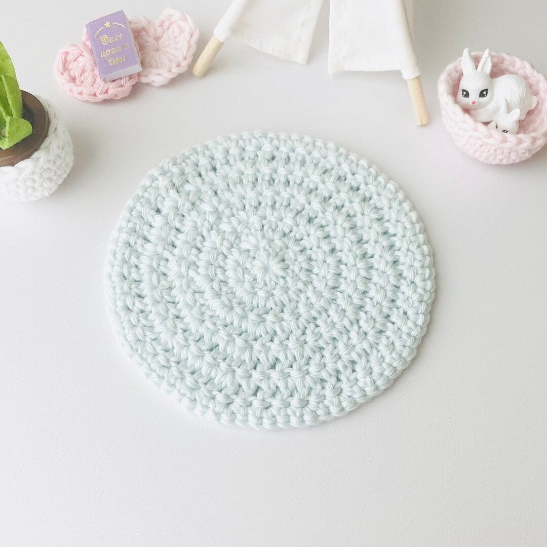 Crochet Miniature Light Blue Round Dollhouse Rug 100% Cotton 1:12 Scale ...