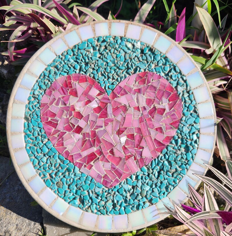 Handmade Mosaic Heart Stepping Stone. One of a Kind. Varying Pinks ...