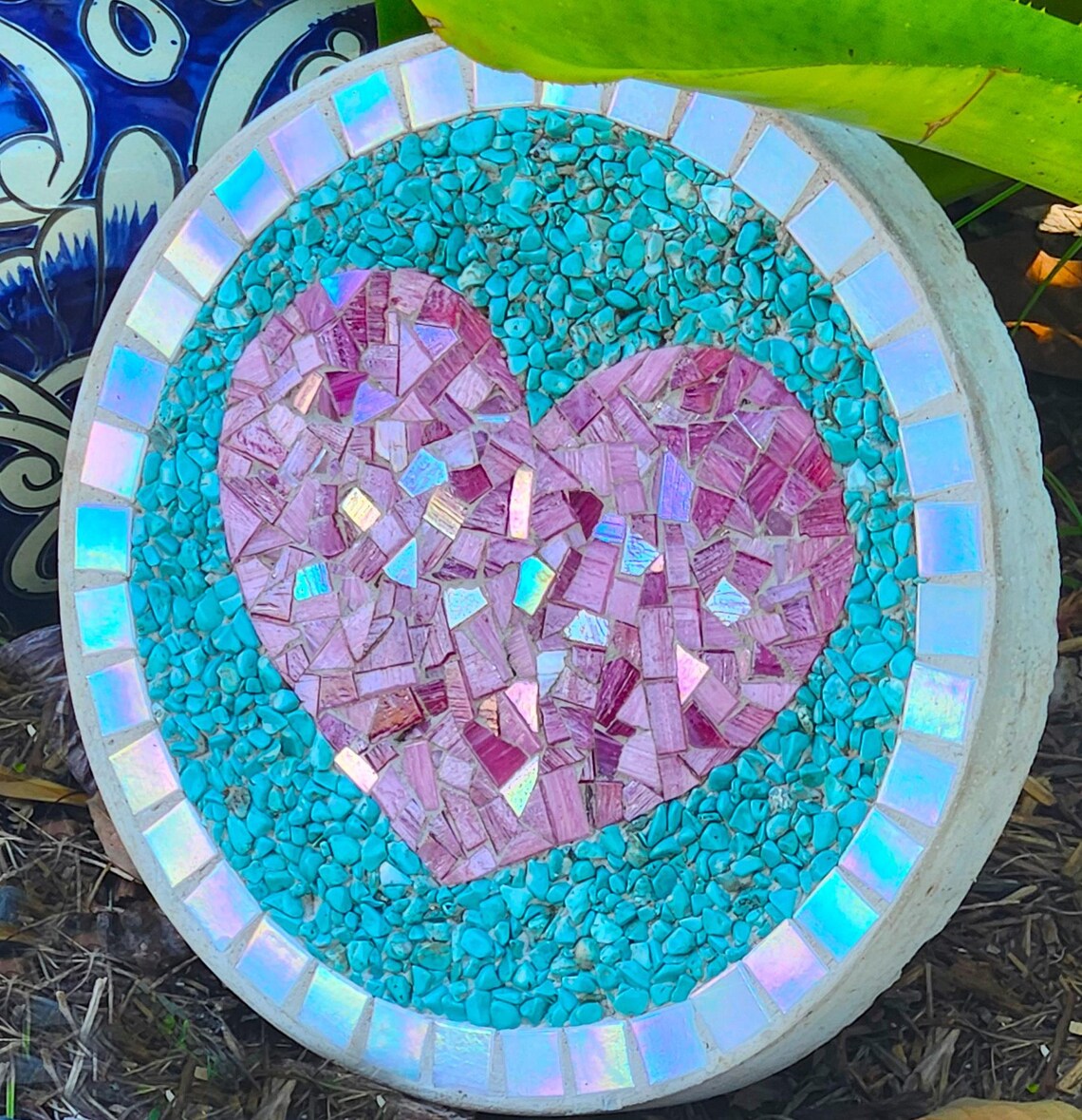 Handmade Mosaic Heart Stepping Stone. One of a Kind. Varying Pinks ...