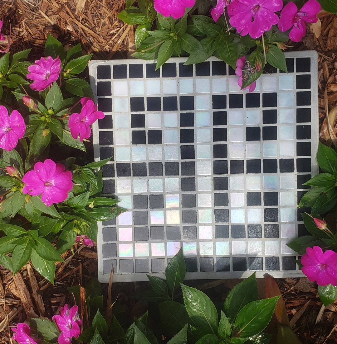 Handmade Greek Key Mosaic Stepping Stone. 12 X 12 Inch Square. Black ...