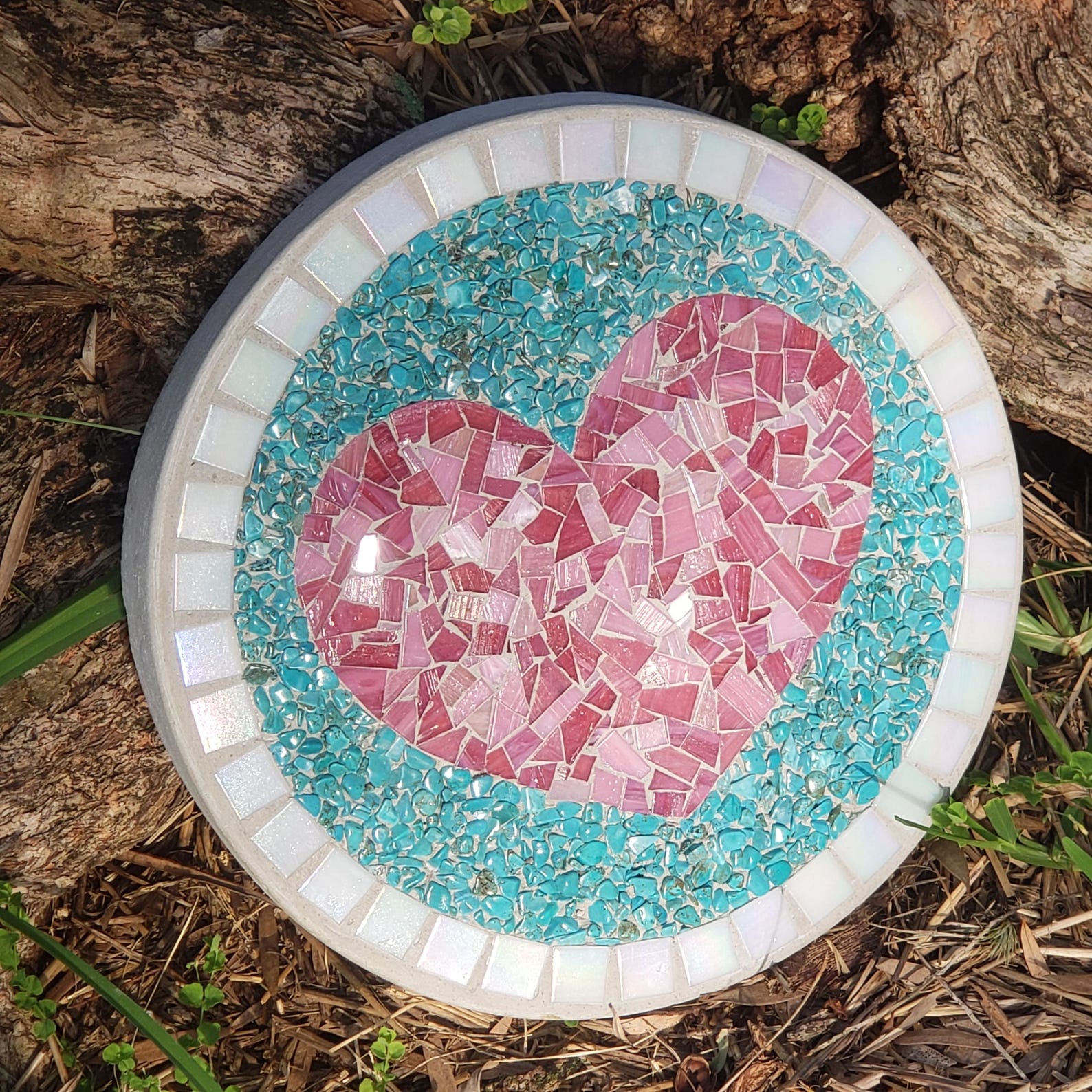 Handmade Mosaic Heart Stepping Stone. One of a Kind. Varying Pinks ...