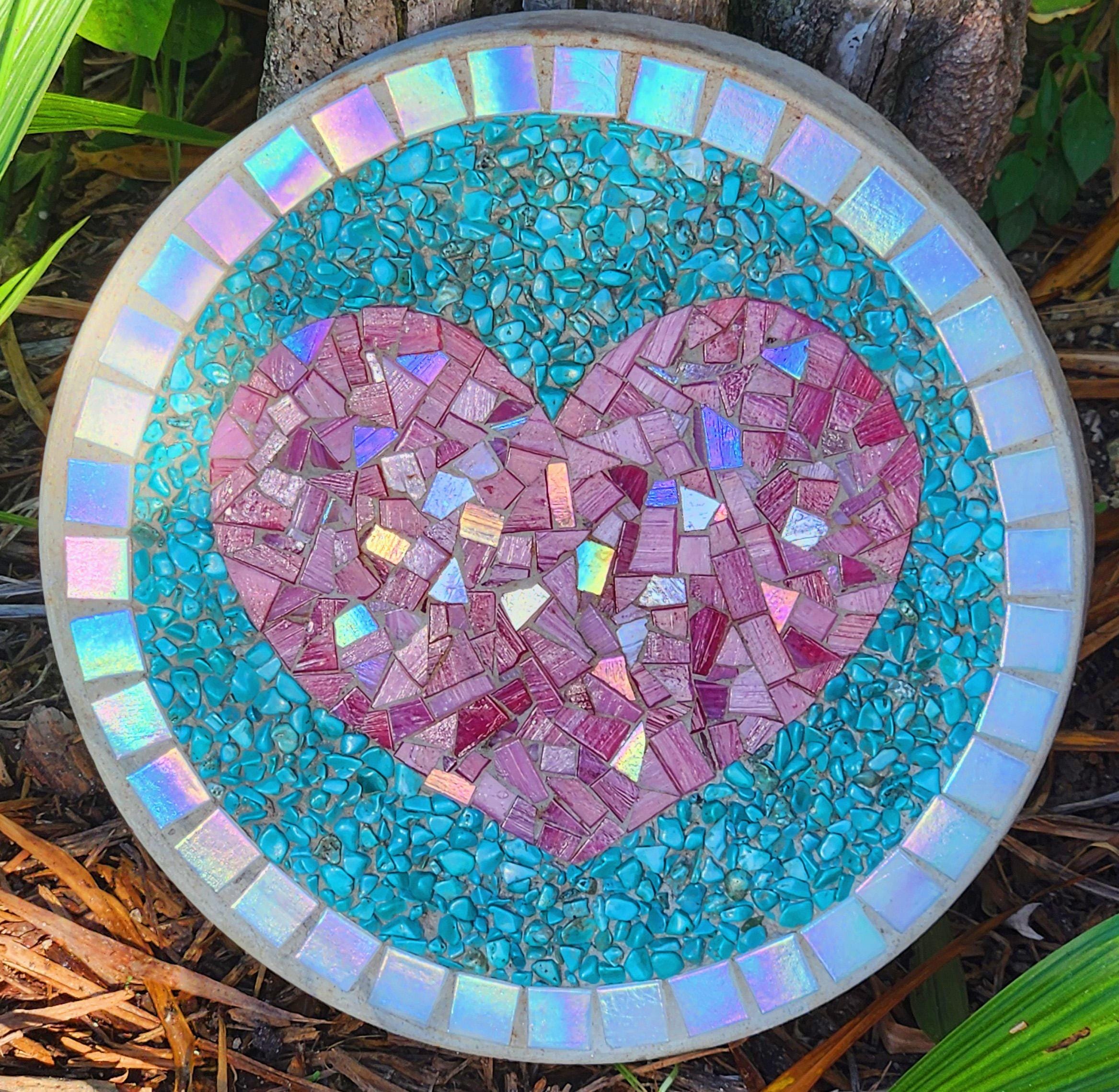 Handmade Mosaic Heart Stepping Stone. One of a Kind. Varying Pinks ...