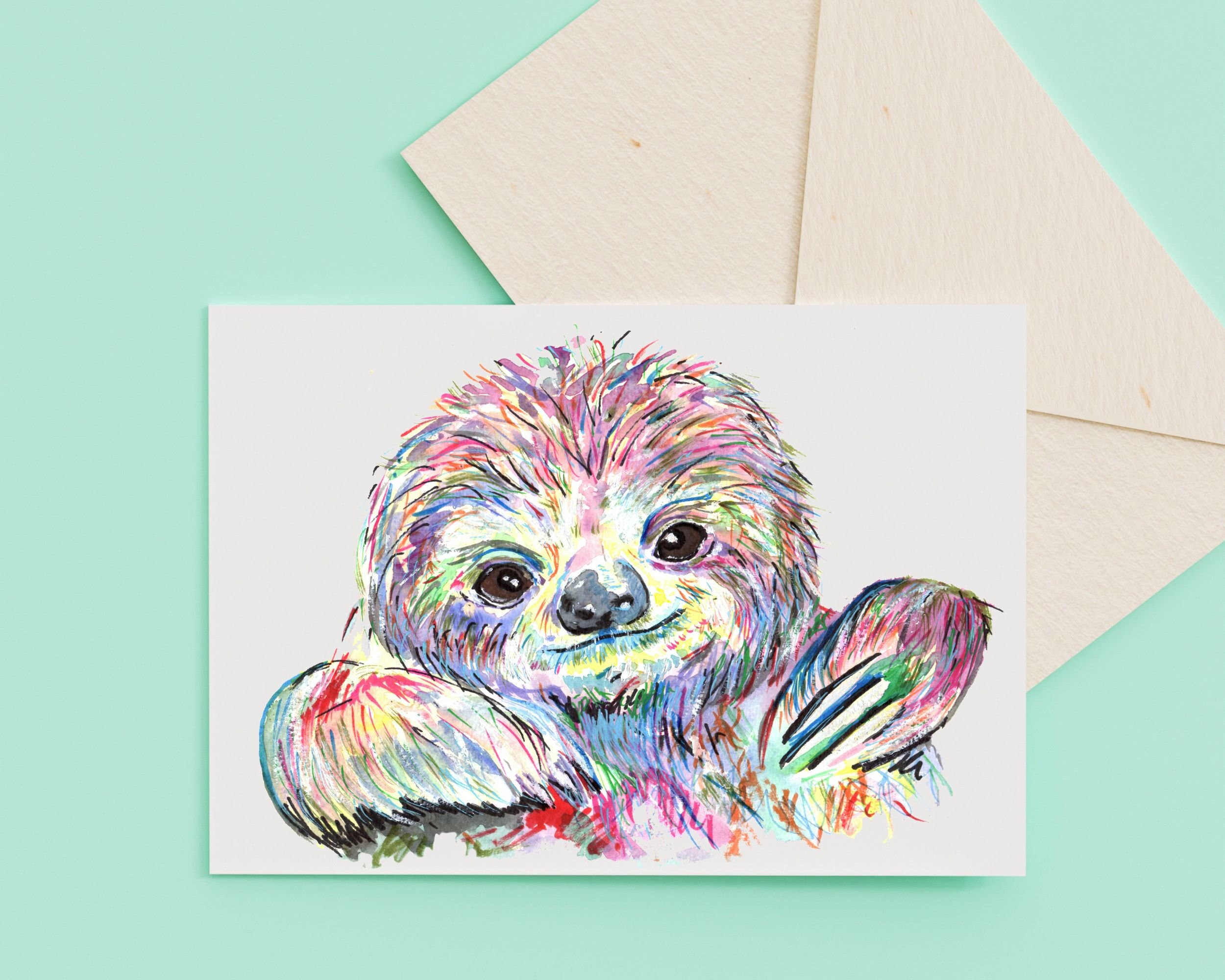 Sloth Greeting Card, Card for All Occasions, Blank Inside Card, Sloth ...