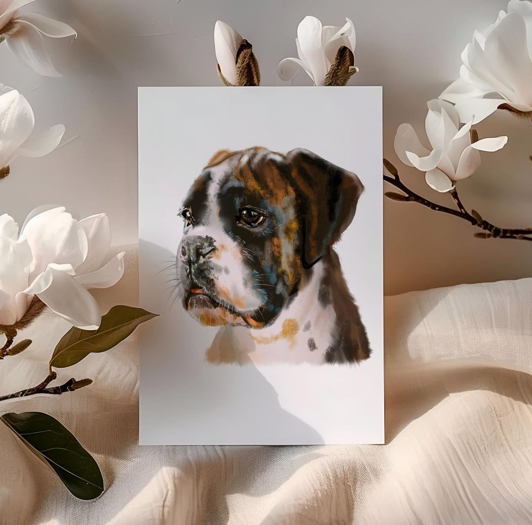 Boxer Dog Greeting Card, Cute Dog Lover Gift, Illustrated Pet Art Card ...