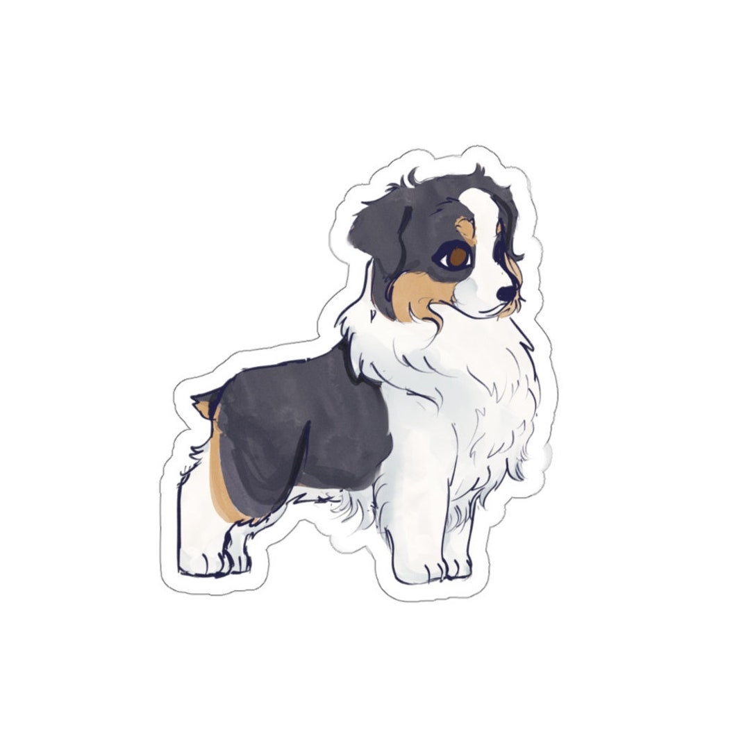 Cute Puppy Stickers Australian Shepherd Puppy No Eyelashes Black Tri ...