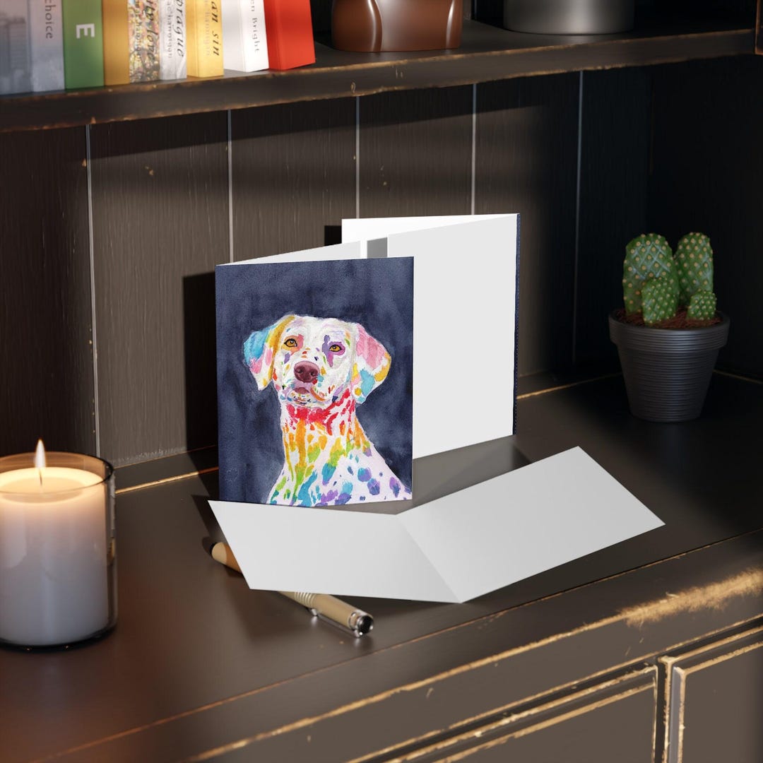 Greeting Cards Pack Rainbow Dalmatian, Rainbow Spots, Watercolor ...