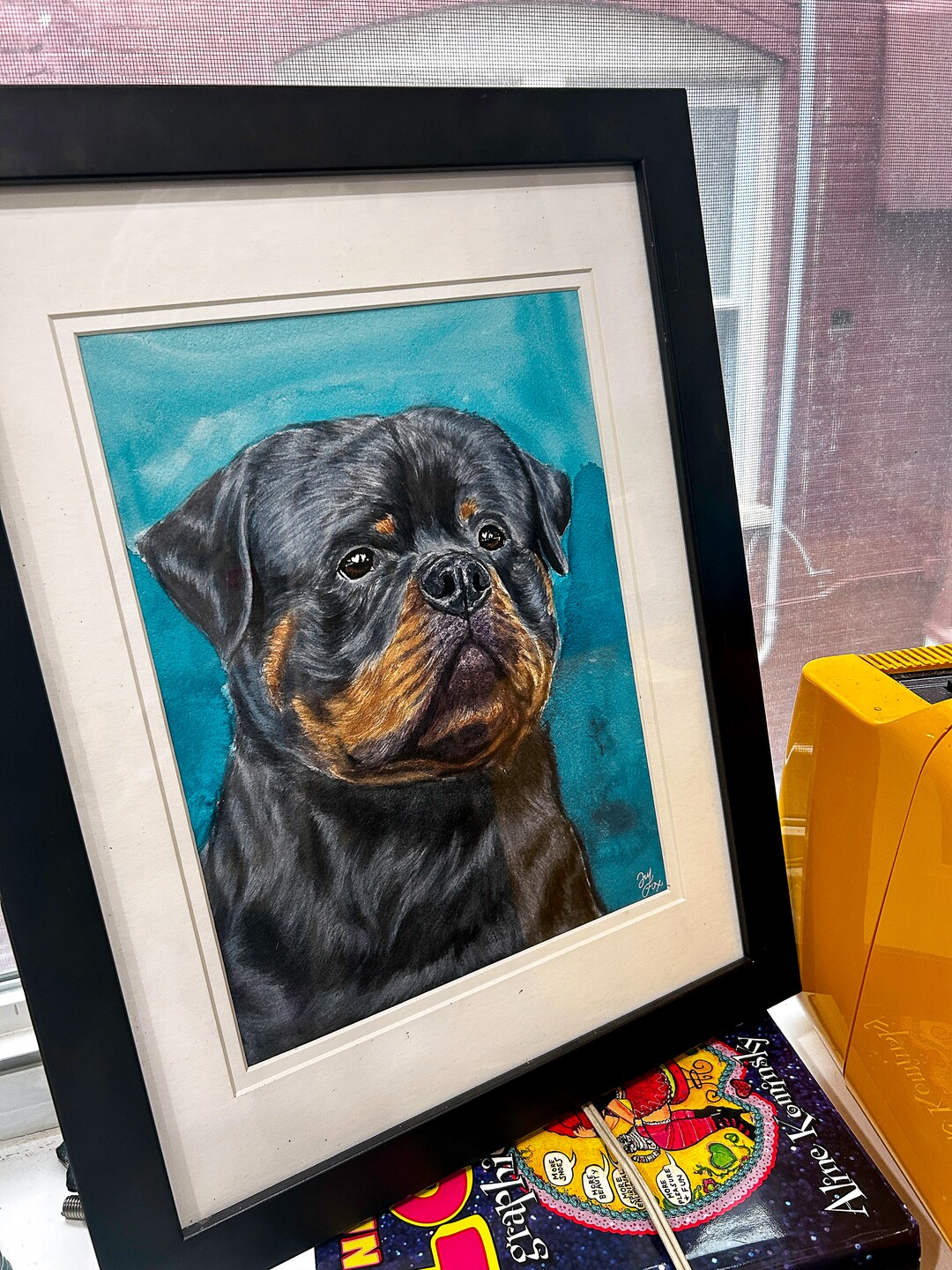 Ivy Fox Rottweiler Original Art Painting Signed Dog Watercolor keeper ...