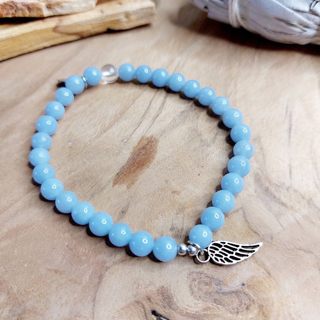 Angel Wings Angelite With Rock Crystal Elastic Bracelet - Etsy