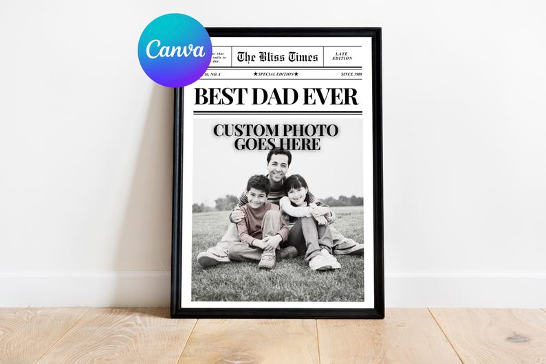 Father's Day Newspaper Canva Template , Custom Dad Newspaper Poster ...