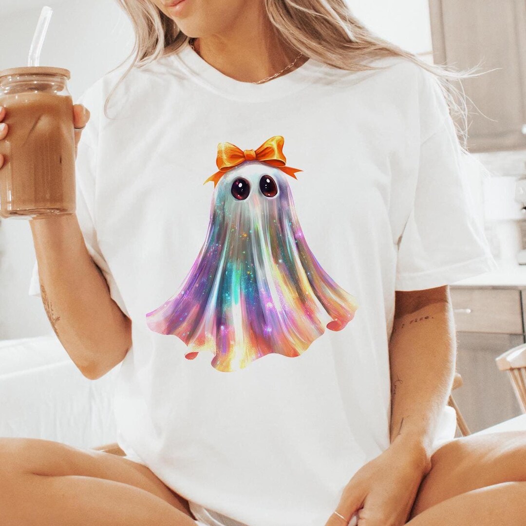 Iridescent Glitter Bow Ghost Png - Holographic Cute Ghost Png - Pastel ...