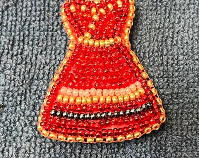 Beaded Red Dress Pin - Etsy Canada