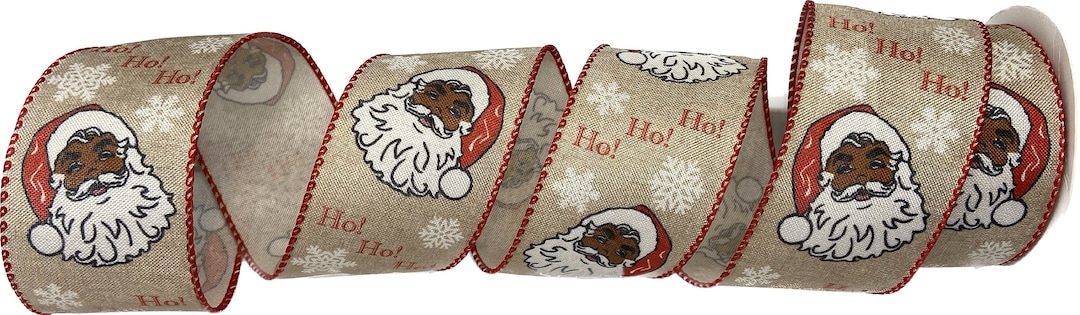 2.5" X 10 Yards - Santa Claus Wired Ribbon - Christmas - Black/african ...