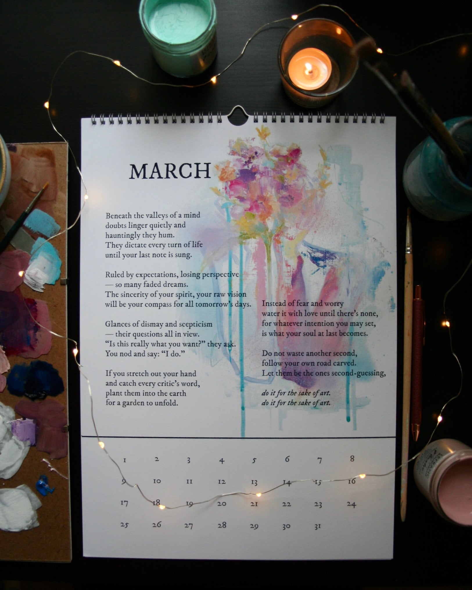 Art & Poetry Wall Calendar | Hand-painted | for US and Canada Customers ...