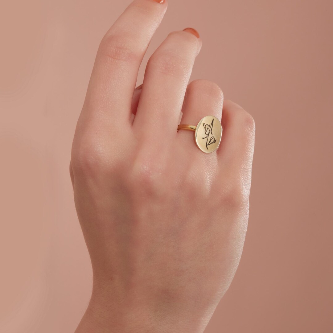 Tiny Birth Flower Ring, Stainless Steel Floral Ring, Floral Ring, Gift ...
