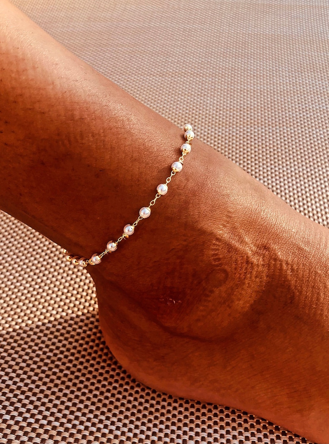 18K GOLD Pearl Anklet,fresh Water Pearl Anklet, ,christmas Gift,gift ...