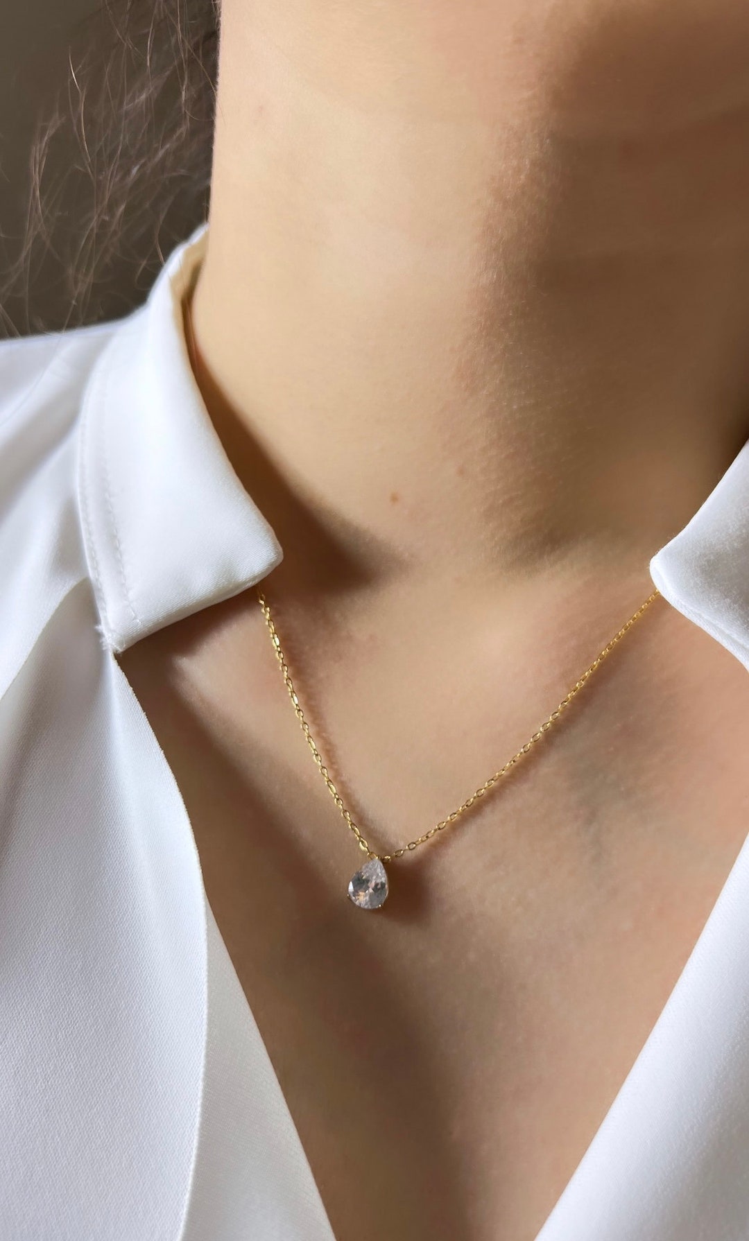 Teardrop Diamond Necklace Teardrop Pendant Necklace Gift for - Etsy