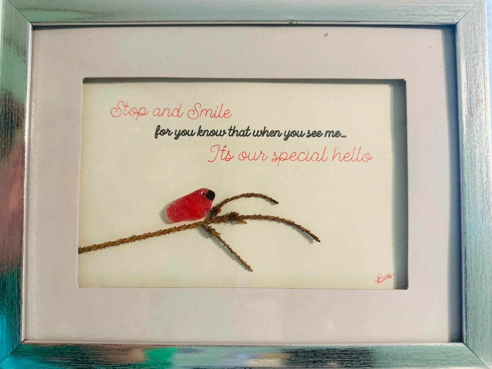 Framed Cardinal Stop and Smile Sea Glass Art - Etsy