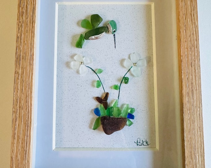 Framed Hummingbird and Flowers Sea Glass Art - Etsy