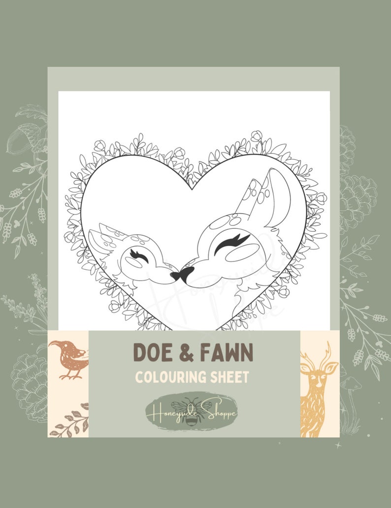 Doe & Fawn Coloring Page Printable - Cute Deer - Etsy Australia