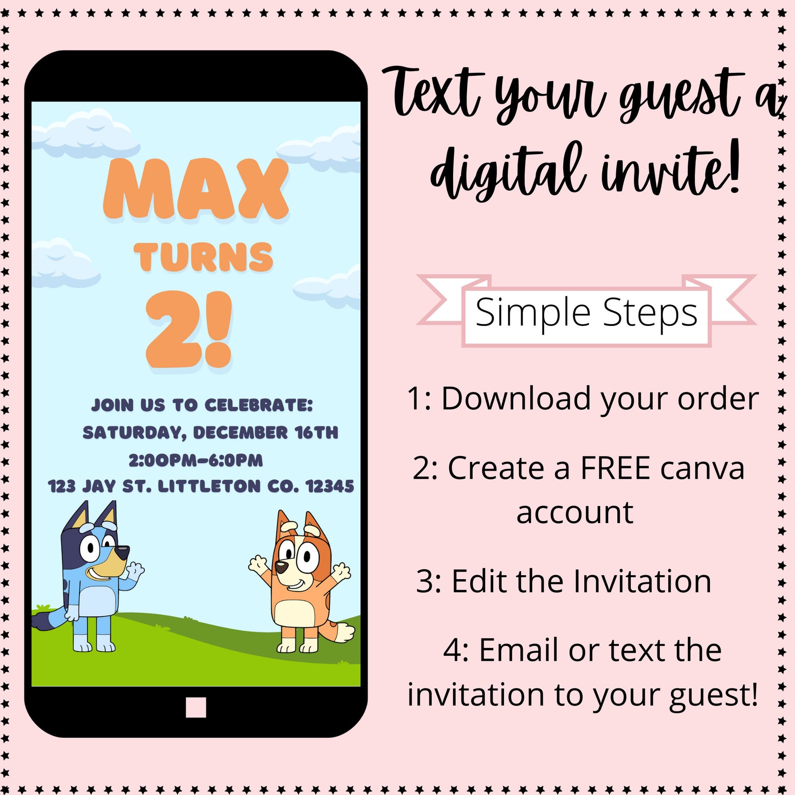 Kid's Character Birthday Invitation| Kid's Digital Invitation| Kid's ...