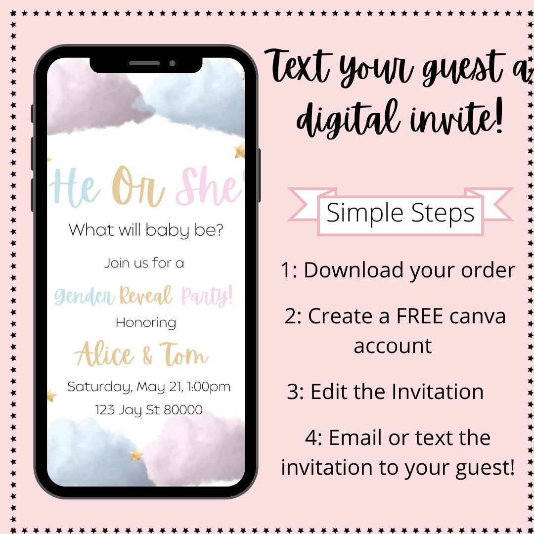 Cloud Gender Reveal Invitation | Cloud Gender Revel | Gender Reveal ...