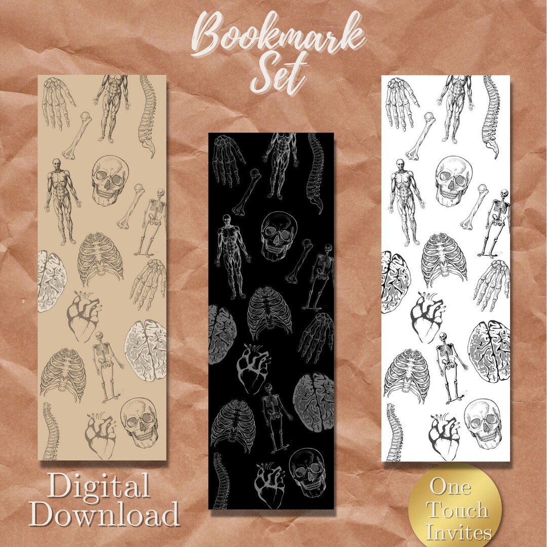 Skeleton Bookmarks | Anatomy Bookmarks| Spooky Bookmarks| Gothic ...