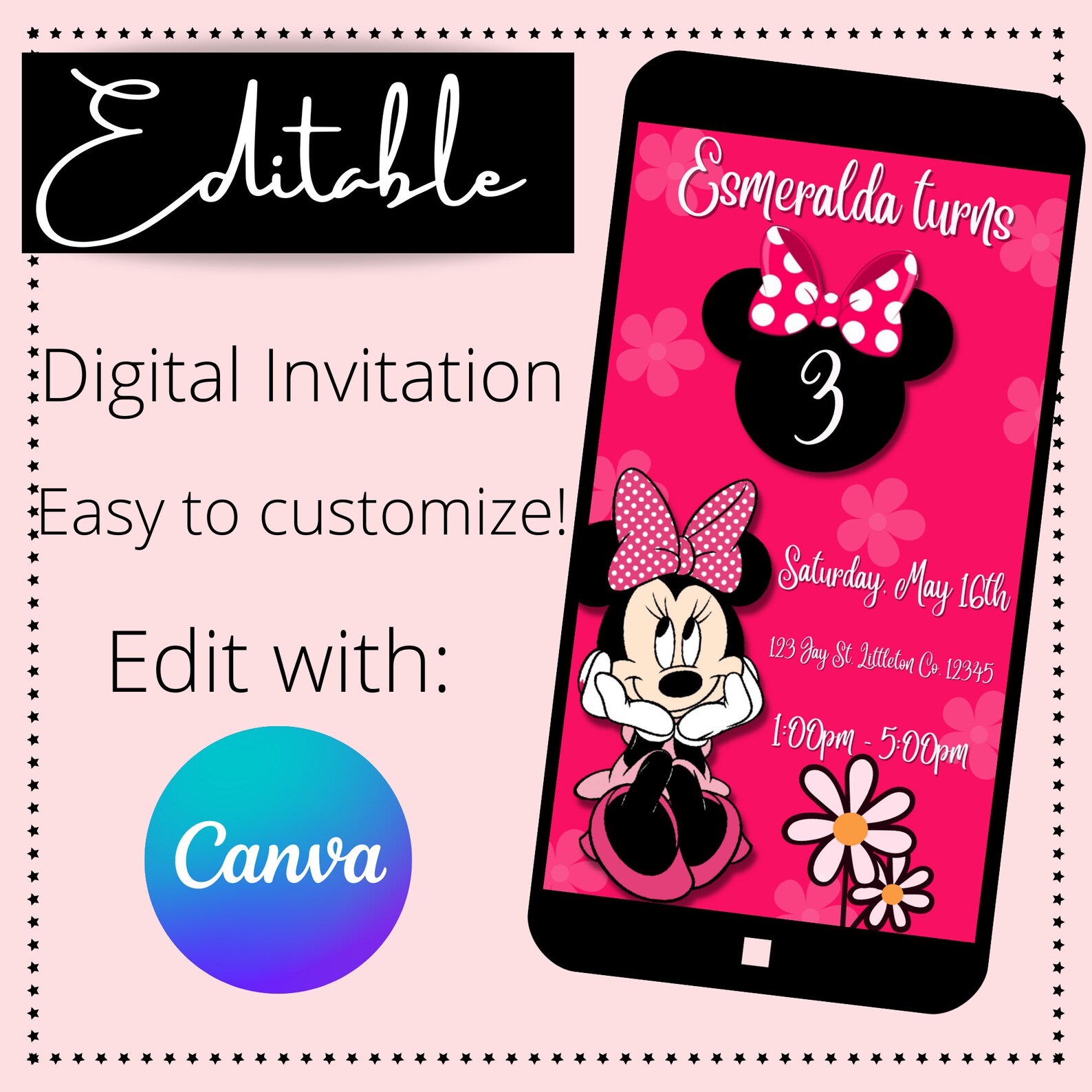 Kid's Character Birthday Invitation Girls Birthday - Etsy