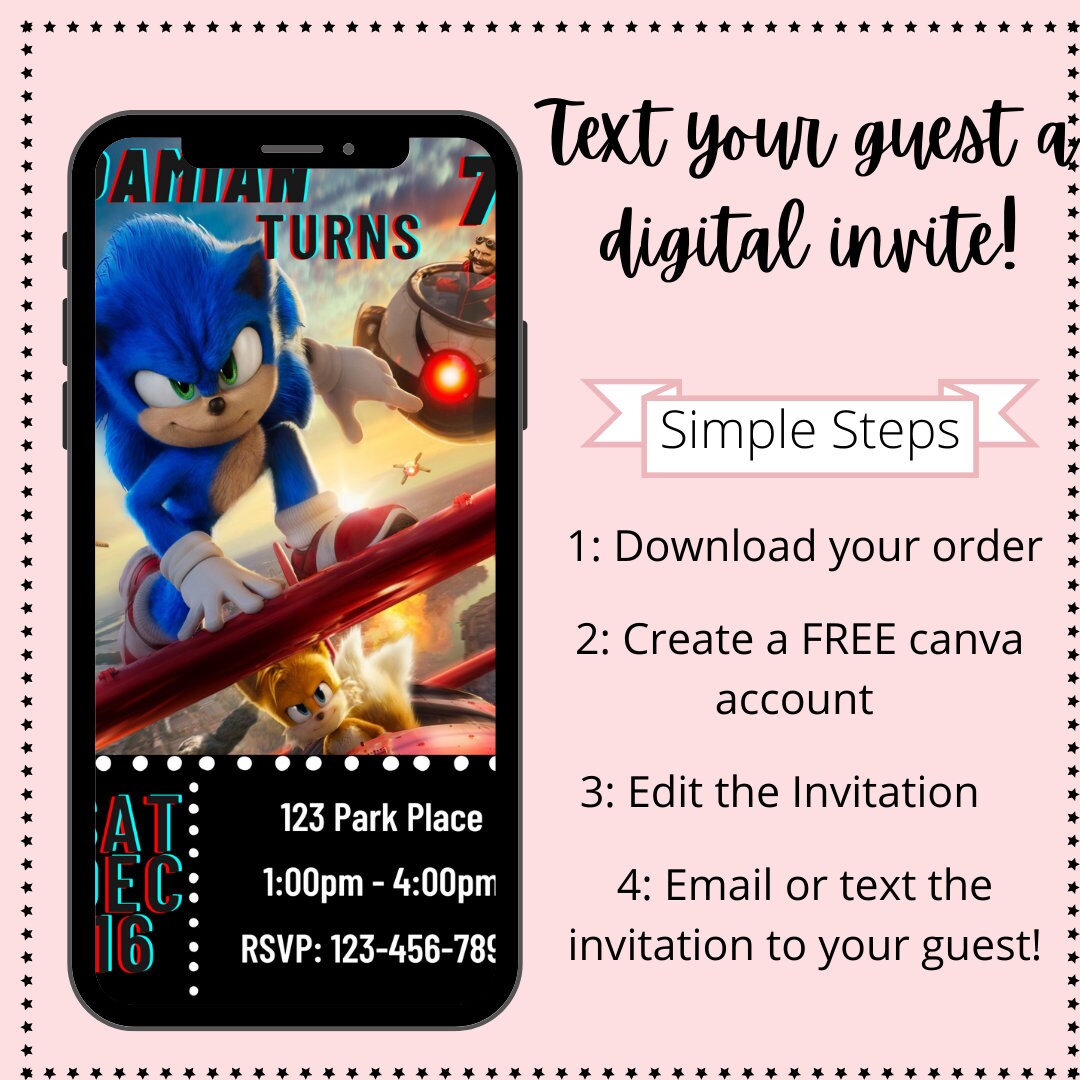 Sonic the Hedgehog Digital Invitation| Sonic Digital Invitation| Sonic ...