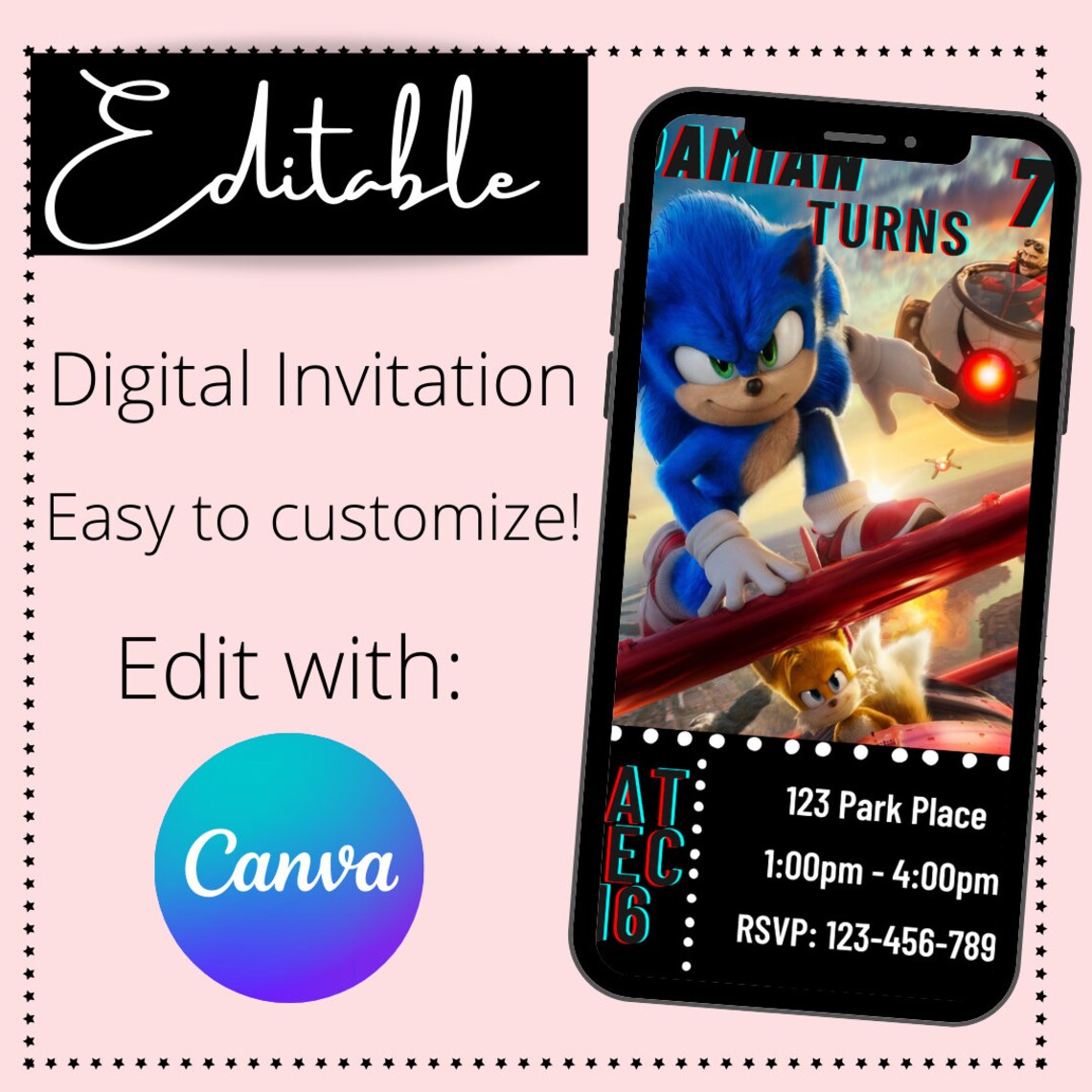 Sonic the Hedgehog Digital Invitation| Sonic Digital Invitation| Sonic ...