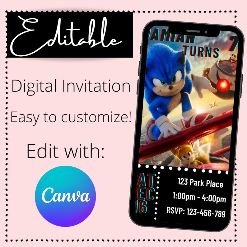 Sonic the Hedgehog Digital Invitation| Sonic Digital Invitation| Sonic ...