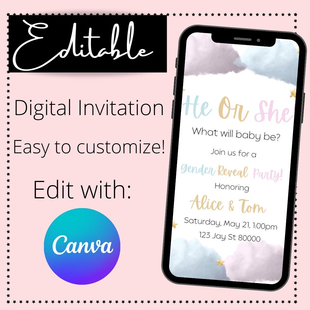 Cloud Gender Reveal Invitation | Cloud Gender Revel | Gender Reveal ...