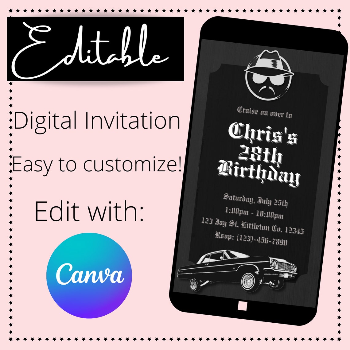 Low Rider Themed Birthday Invitation| Low Rider Invitation| Low Rider ...